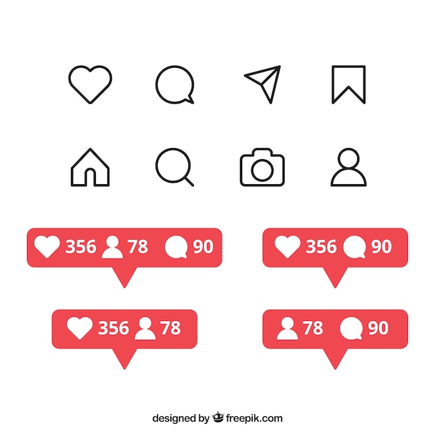 Ensemble D'icônes Et De Notifications Instagram Plat | Vecteur Gratuite Ensemble D'icônes Et De Notifications Instagram Plat | Vecteur Gratuite