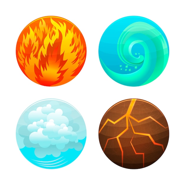Ensemble De Quatre éléments. Feu, Eau, Air Et Terre | Vecteur Premium Ensemble De Quatre éléments. Feu, Eau, Air Et Terre | Vecteur Premium