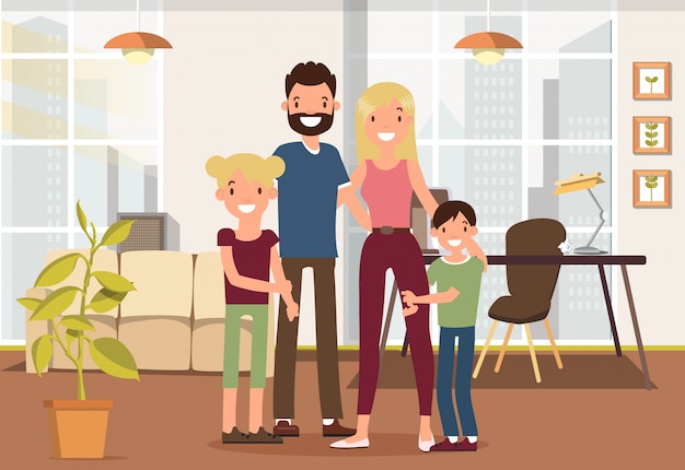 Famille Passant Du Temps Ensemble Dans Le Salon Vecteur Premium