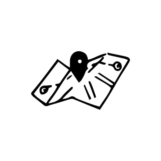 Icône De Carte Gps Doodle Dessinée à La Main Croquis Noir Dessiné à La