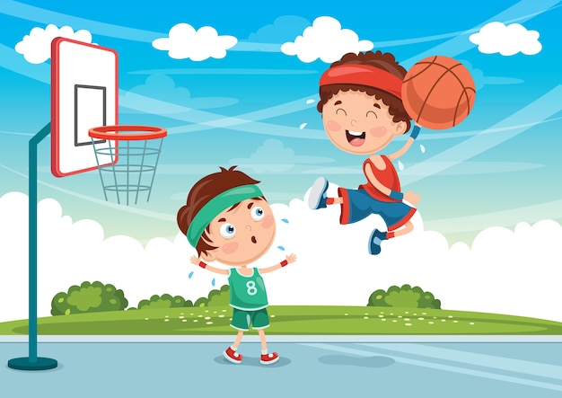 Illustration Des Enfants Jouant Au Basketball Vecteur Premium