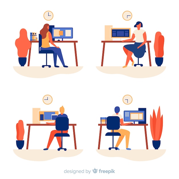 Illustration De Personnes Travaillant Dans Un Bureau | Vecteur Gratuite Illustration De Personnes Travaillant Dans Un Bureau | Vecteur Gratuite