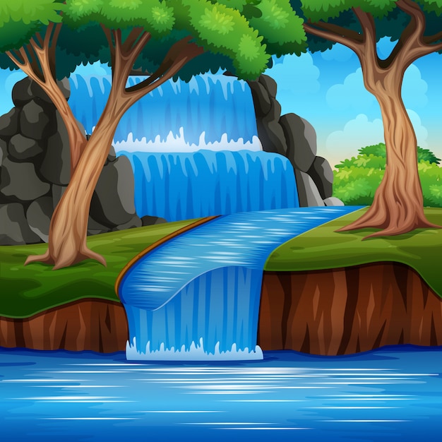 Un Magnifique Paysage De Cascade En Forêt | Vecteur Premium Un Magnifique Paysage De Cascade En Forêt | Vecteur Premium