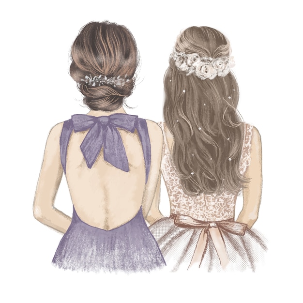 Mariée Et Demoiselle Dhonneur Illustration Dessinée à La Main Avec