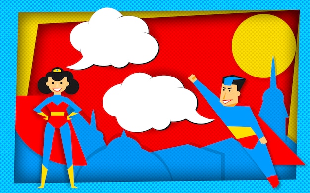 Modèle De Super Héros Dans Un Style Bande Dessinée Avec Des Bulles ... Modèle De Super Héros Dans Un Style Bande Dessinée Avec Des Bulles ...