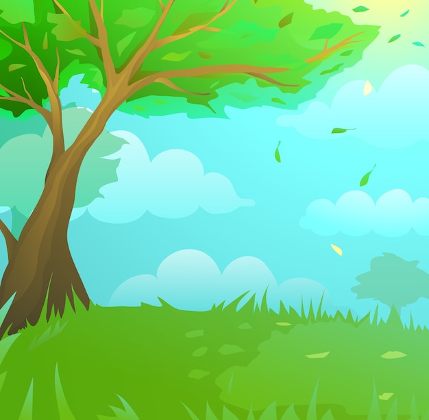Paysage De Forêt Verte Sauvage Avec Dessin Animé Pour Enfants Pelouse