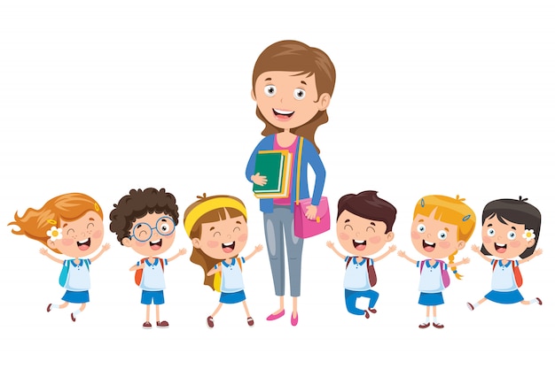 Petits élèves Avec Leur Professeur | Vecteur Premium Petits élèves Avec Leur Professeur | Vecteur Premium