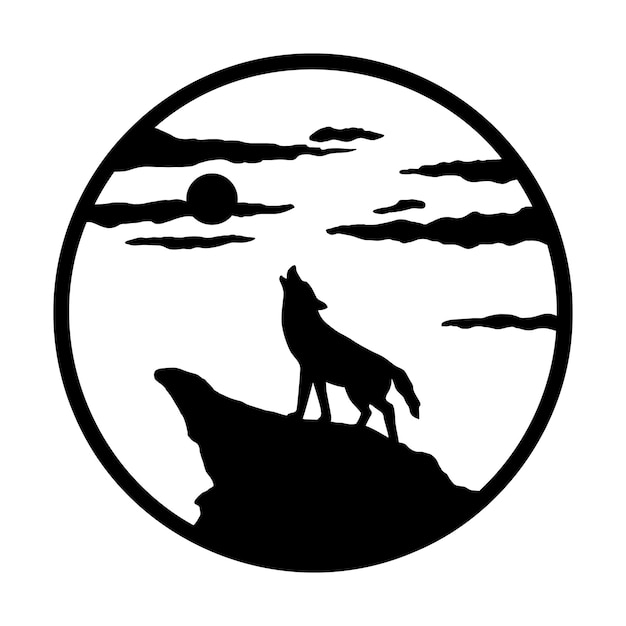 Silhouette De Loup Hurlant à La Lune Sur Un Paysage De Montagne En ... Silhouette De Loup Hurlant à La Lune Sur Un Paysage De Montagne En ...