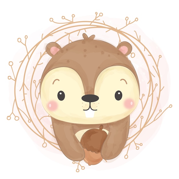 Adorable Ilustración De Ardilla Vector Premium