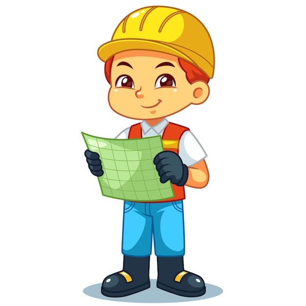Arquitecto Niño Mira En Plan De Trabajo Vector Premium