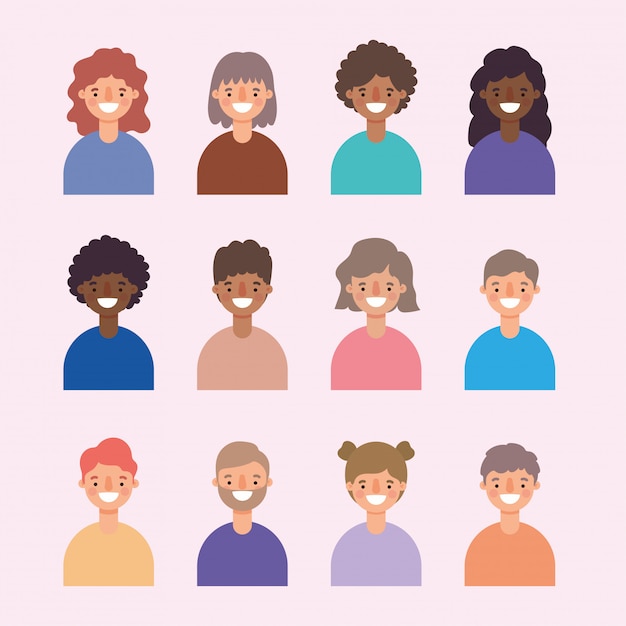 Avatares de mujeres y hombres dibujos animados sonriendo diseño ... Avatares de mujeres y hombres dibujos animados sonriendo diseño ...
