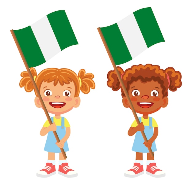 Bandera de nigeria en la mano. niños sosteniendo la bandera. vector de ... Bandera de nigeria en la mano. niños sosteniendo la bandera. vector de ...