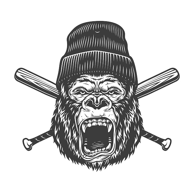 Cabeza de gorila enojado vintage en gorro | Vector Gratis Cabeza de gorila enojado vintage en gorro | Vector Gratis