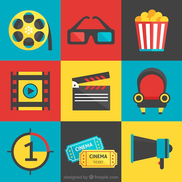 Colección de elementos del cine planas | Descargar Vectores gratis Colección de elementos del cine planas | Descargar Vectores gratis