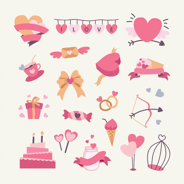 Colección De Elementos De San Valentín Vector Premium