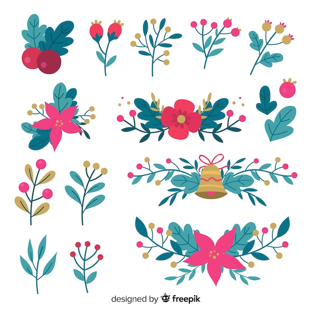 Colección de flores dibujadas a mano de navidad | Vector Gratis Colección de flores dibujadas a mano de navidad | Vector Gratis