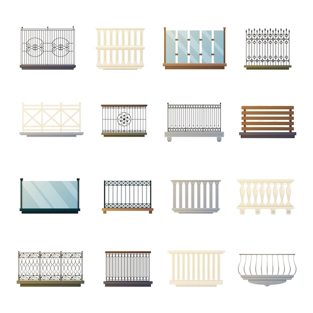 Colección de iconos planos de diseño de barandillas de balcón | Vector ... Colección de iconos planos de diseño de barandillas de balcón | Vector ...