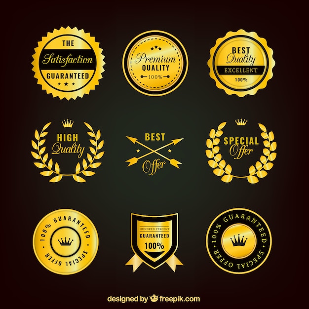 Colección de pegatinas de calidad suprema doradas | Vector Gratis Colección de pegatinas de calidad suprema doradas | Vector Gratis