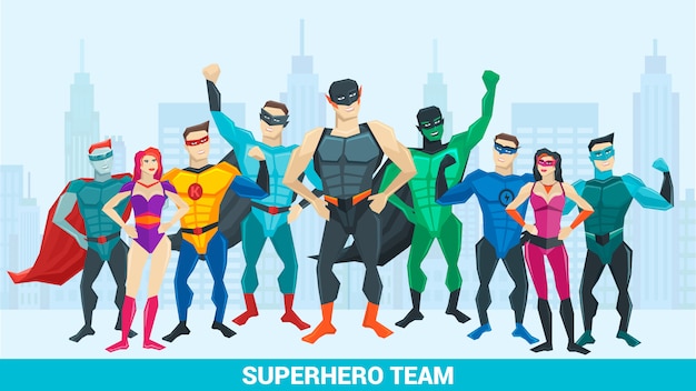 Composición de superhéroes con un grupo de superhéroes de diferente ... Composición de superhéroes con un grupo de superhéroes de diferente ...