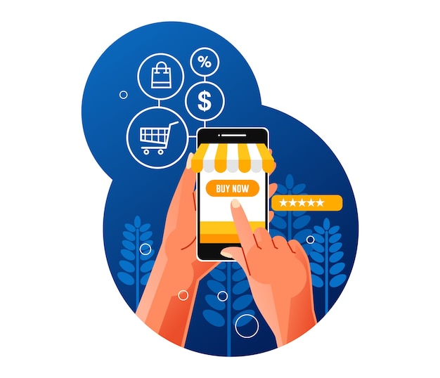 Compras en línea usando un teléfono inteligente | Vector Premium Compras en línea usando un teléfono inteligente | Vector Premium