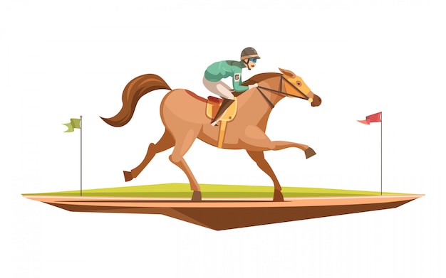 Concepto De Diseño Retro De Equitación En Estilo De Dibujos Animados Con Jockey En Ilustración