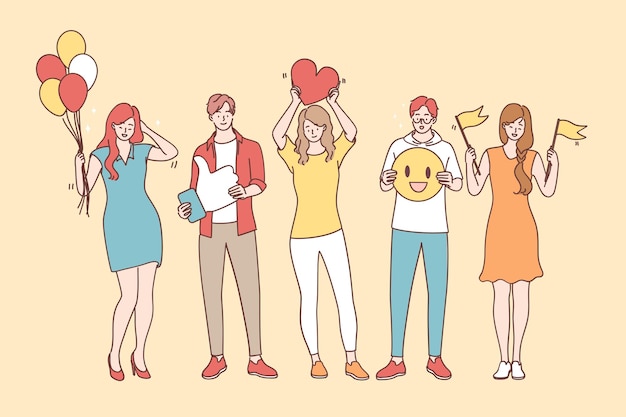 Concepto De Emociones Y Pensamiento Positivo Personajes De Dibujos