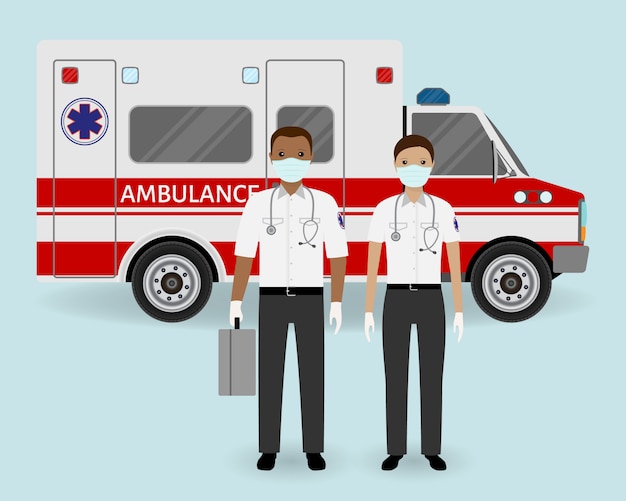 Concepto de personal hospitalario. equipo de ambulancia paramédicos con ... Concepto de personal hospitalario. equipo de ambulancia paramédicos con ...