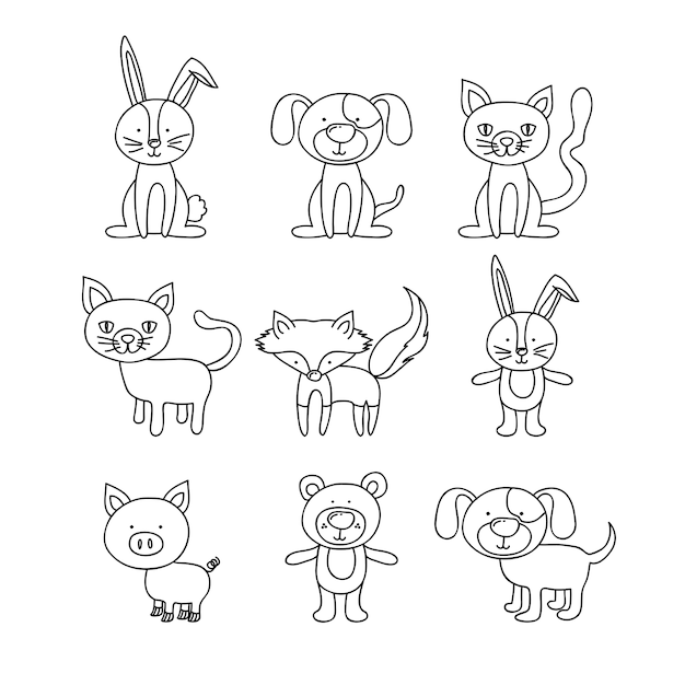 Con conjunto de animales dibujados a mano | Vector Premium Con conjunto de animales dibujados a mano | Vector Premium