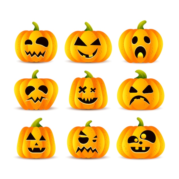 Conjunto de caras divertidas de calabazas de halloween | Vector Premium Conjunto de caras divertidas de calabazas de halloween | Vector Premium
