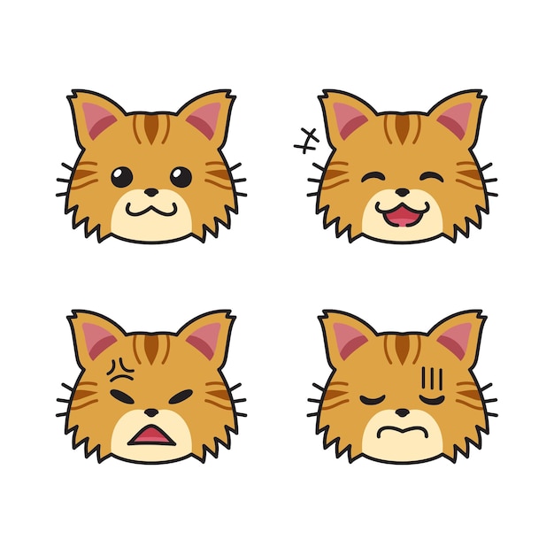 Conjunto De Caras Lindas De Gato Marrón Que Muestran Diferentes