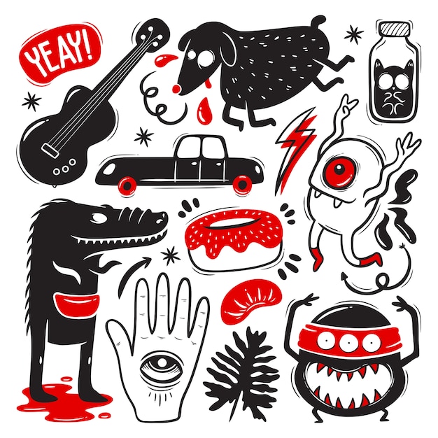 Conjunto De Garabatos Divertidos Con Monstruos Vector Premium