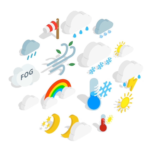 Conjunto de iconos de clima, estilo isométrico | Vector Premium Conjunto de iconos de clima, estilo isométrico | Vector Premium