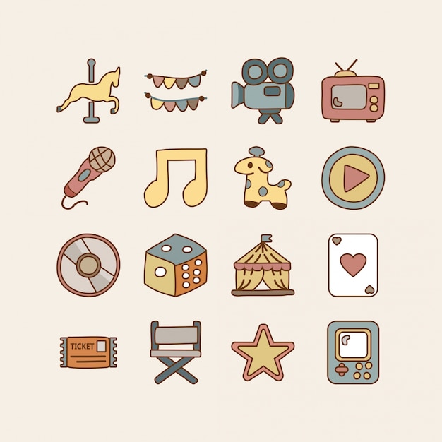 Conjunto de iconos de doodle de entretenimiento | Vector Premium Conjunto de iconos de doodle de entretenimiento | Vector Premium