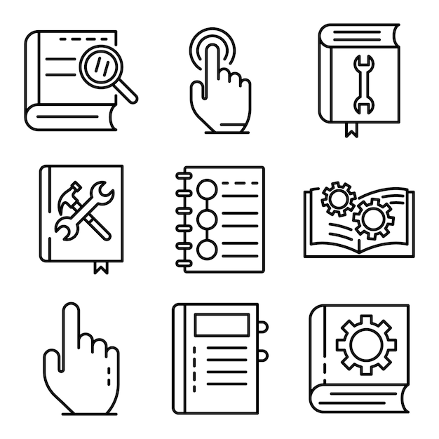 Conjunto de iconos de la guía del usuario, estilo de contorno | Vector ... Conjunto de iconos de la guía del usuario, estilo de contorno | Vector ...