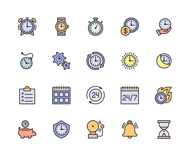Conjunto de iconos de línea de color de gestión de tiempo. calendario ... Conjunto de iconos de línea de color de gestión de tiempo. calendario ...