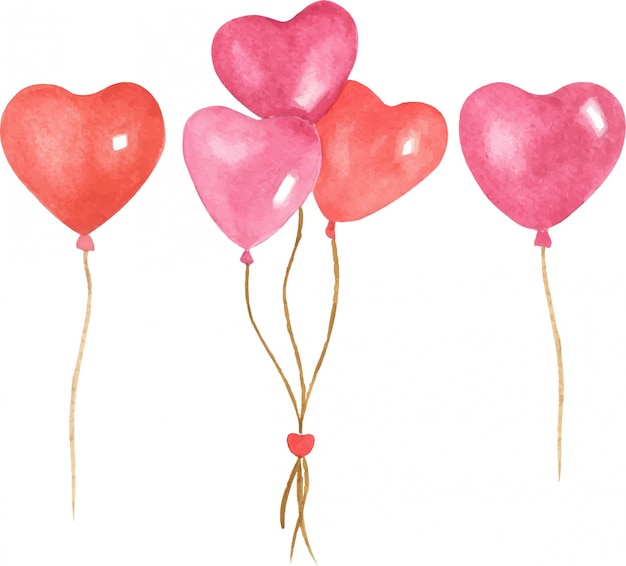 Conjunto De Ilustración Acuarela Dibujada A Mano De San Valentín De Globos De Formas De Corazón