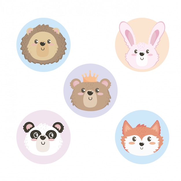 Conjunto de lindas cabezas de animales salvajes | Vector Gratis Conjunto de lindas cabezas de animales salvajes | Vector Gratis