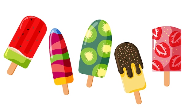 Conjunto De Lindo Helado Con Sabor A Fruta Vector Premium