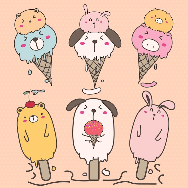 Conjunto De Lindo Helado Vector Premium