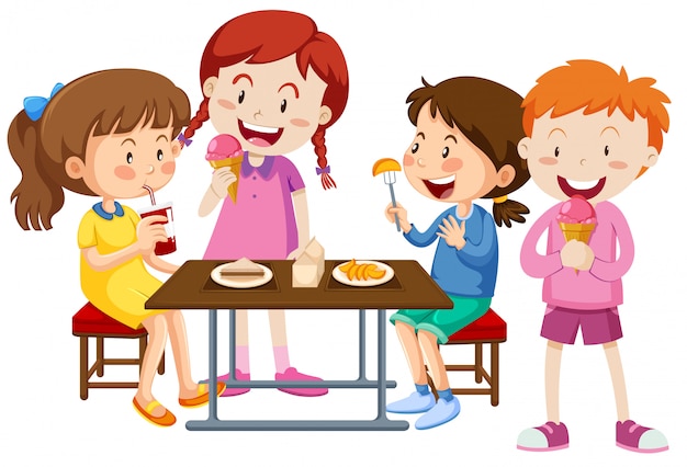 Conjunto De Niños Comiendo Juntos Vector Gratis