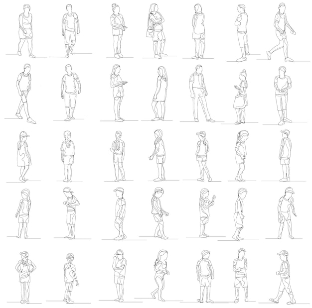 Un dibujo de línea continua, boceto, conjunto de personas. | Vector Premium Un dibujo de línea continua, boceto, conjunto de personas. | Vector Premium