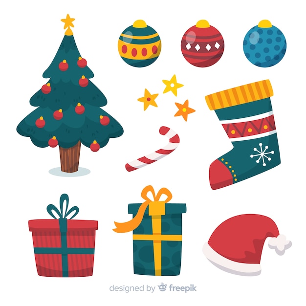 Diseño plano de la colección de elementos navideños. | Vector Gratis Diseño plano de la colección de elementos navideños. | Vector Gratis