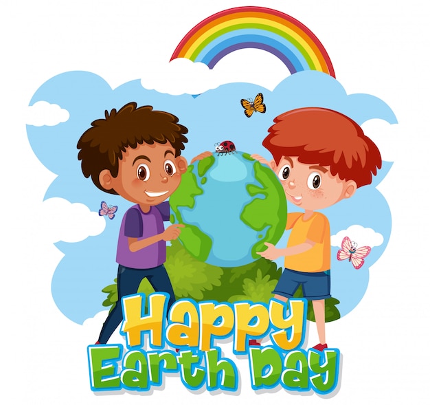 Diseño de póster para el feliz día de la tierra con dos niños abrazando ... Diseño de póster para el feliz día de la tierra con dos niños abrazando ...