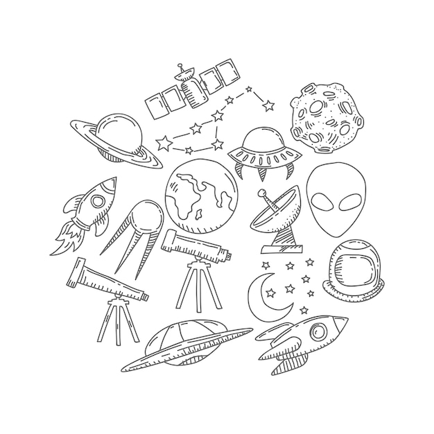 Espacio Dibujado A Mano Ilustración De Doodle Vector Premium