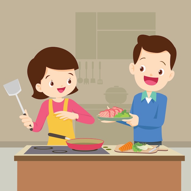 El Esposo Y La Esposa Se Están Preparando Juntos Vector Premium