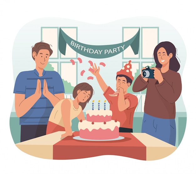 Familia feliz celebrando el cumpleaños de la niña en casa | Vector Premium Familia feliz celebrando el cumpleaños de la niña en casa | Vector Premium