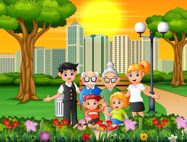 Felices miembros de la familia en el parque de la ciudad | Vector Premium Felices miembros de la familia en el parque de la ciudad | Vector Premium