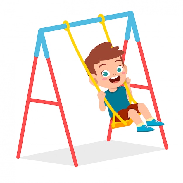 Feliz lindo niño pequeño niño jugar swing | Vector Premium Feliz lindo niño pequeño niño jugar swing | Vector Premium