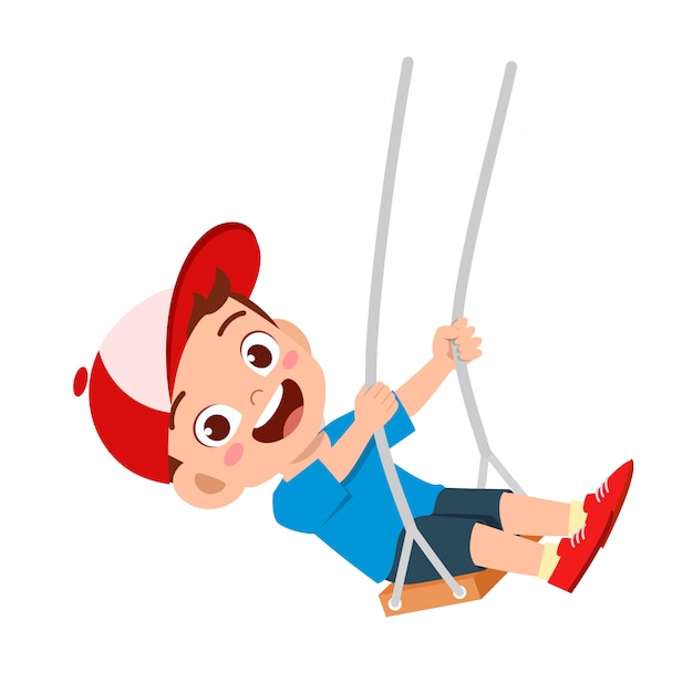 Feliz lindo niño pequeño niño jugar swing | Vector Premium Feliz lindo niño pequeño niño jugar swing | Vector Premium