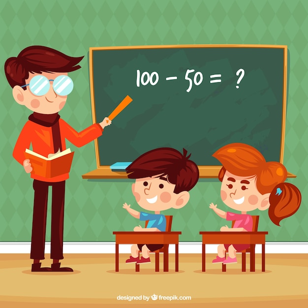 Fondo De Niños Aprendiendo En La Clase Con El Profesor Descargar Vectores Gratis